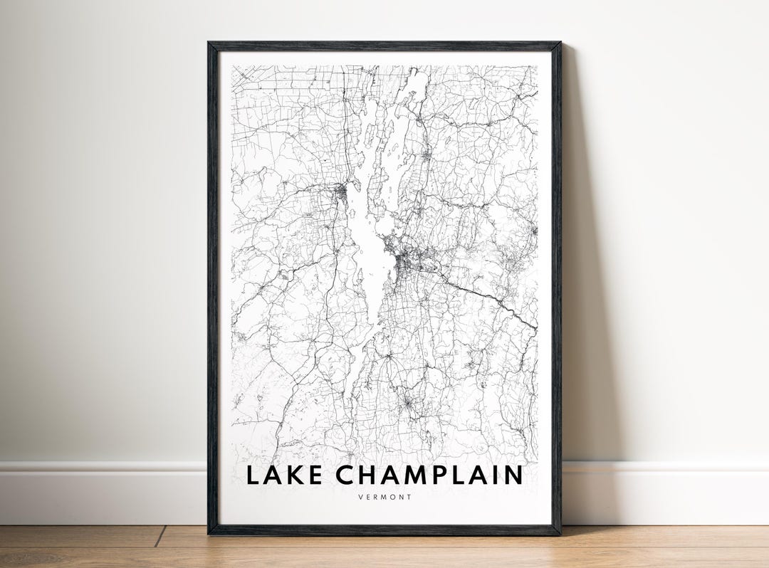 Lake Champlain Vermont Map Print Digital Download, Black and White ...
