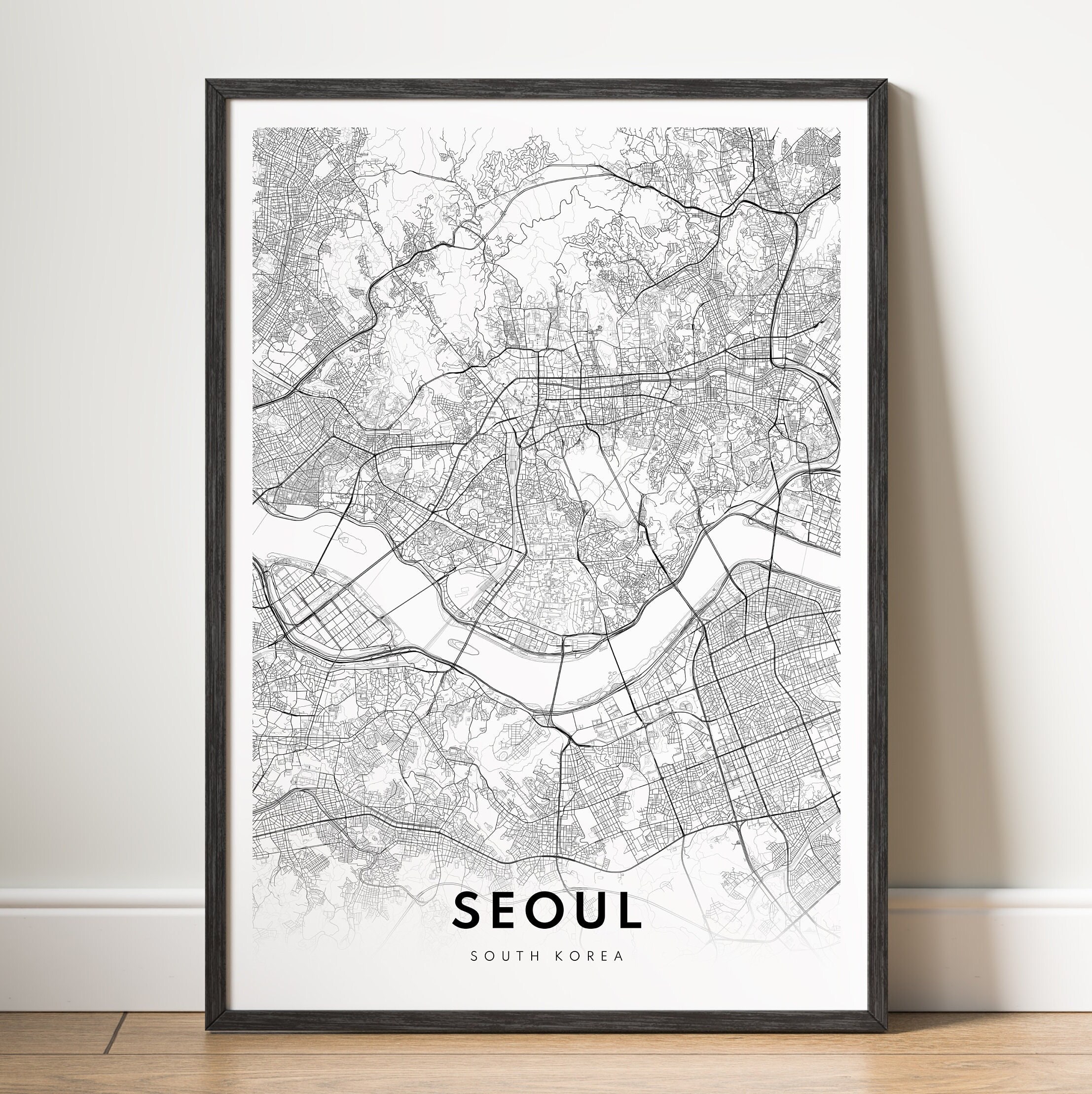 Seoul Map Print Download Seoul South Korea Map Poster Seoul Printable Map Digital Seoul Black ...