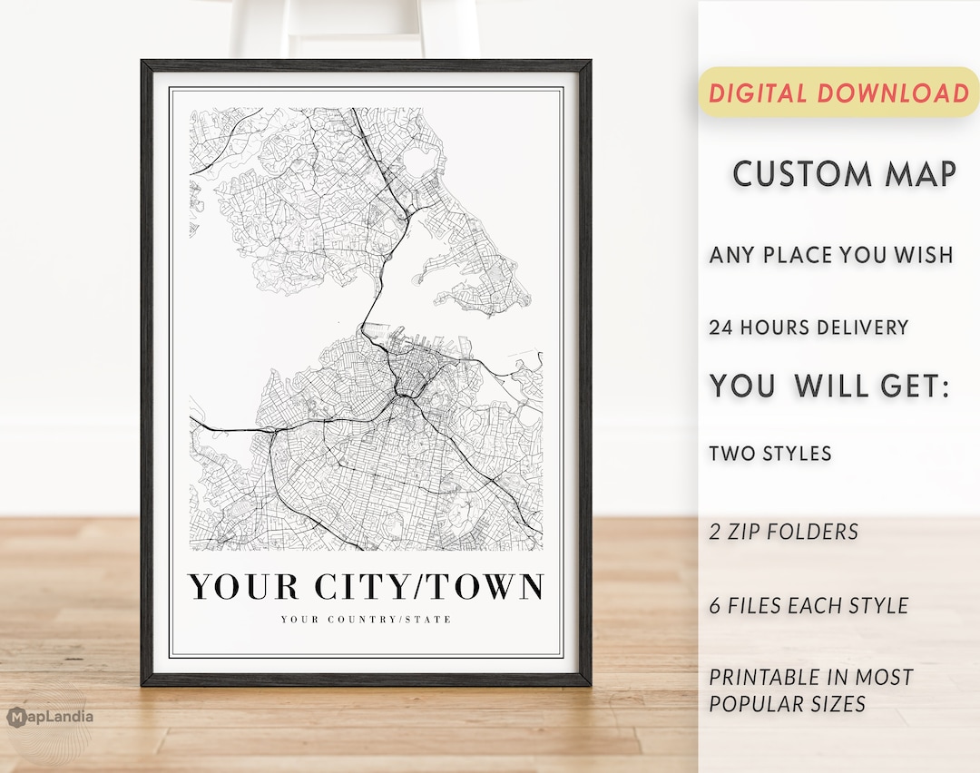 Custom City Map Printable Personalized Map Poster Digital Download Map ...