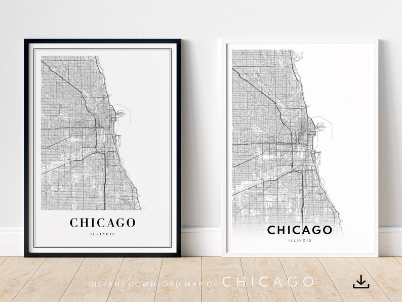 Chicago Map Print Chicago Map Poster Chicago Instant Download Chicago ...