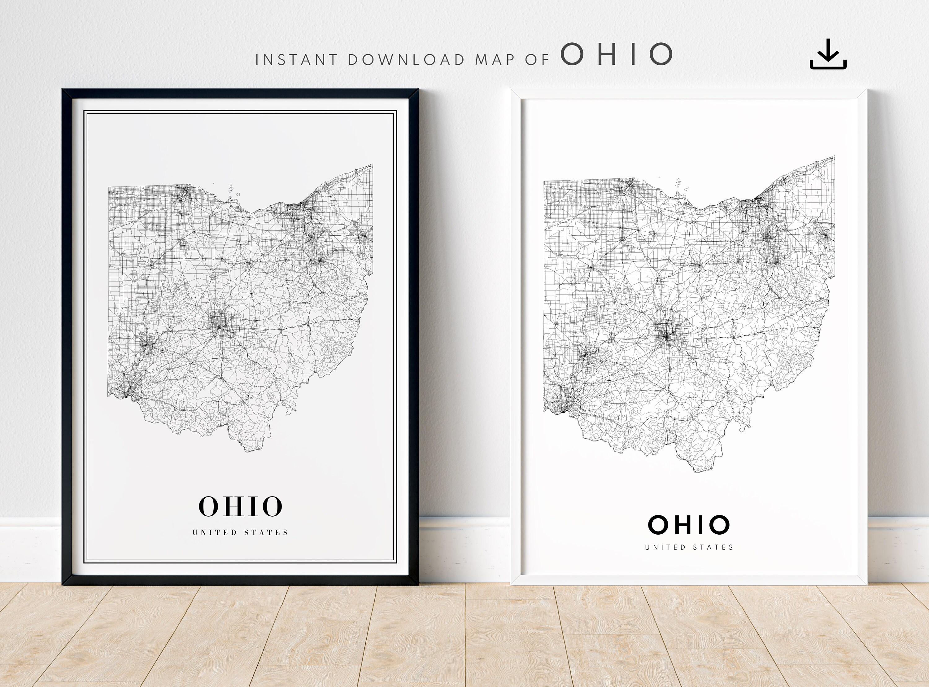 Ohio State Map Print Instant Download Ohio Map Poster Ohio - Etsy