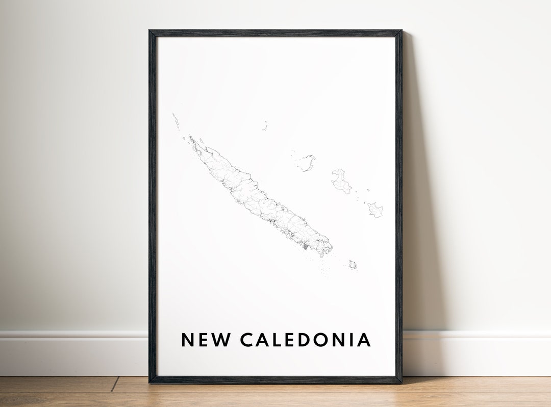 New Caledonia Map Print Digital Download, Black and White Printable Map ...