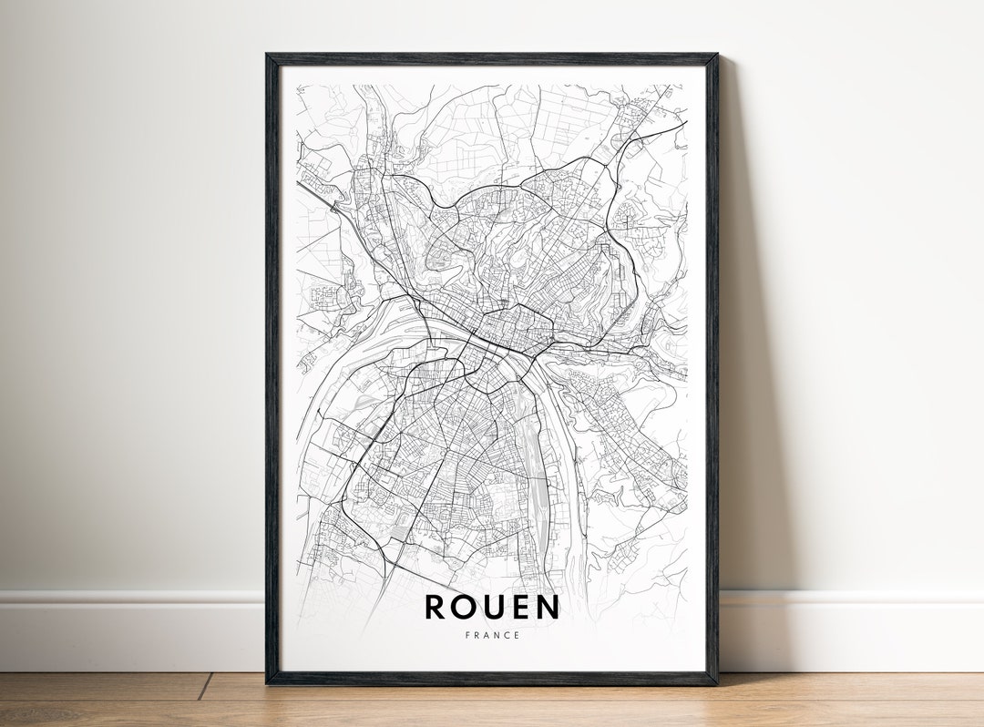 Rouen France Printable Map Digital Download, Black and White City Map ...