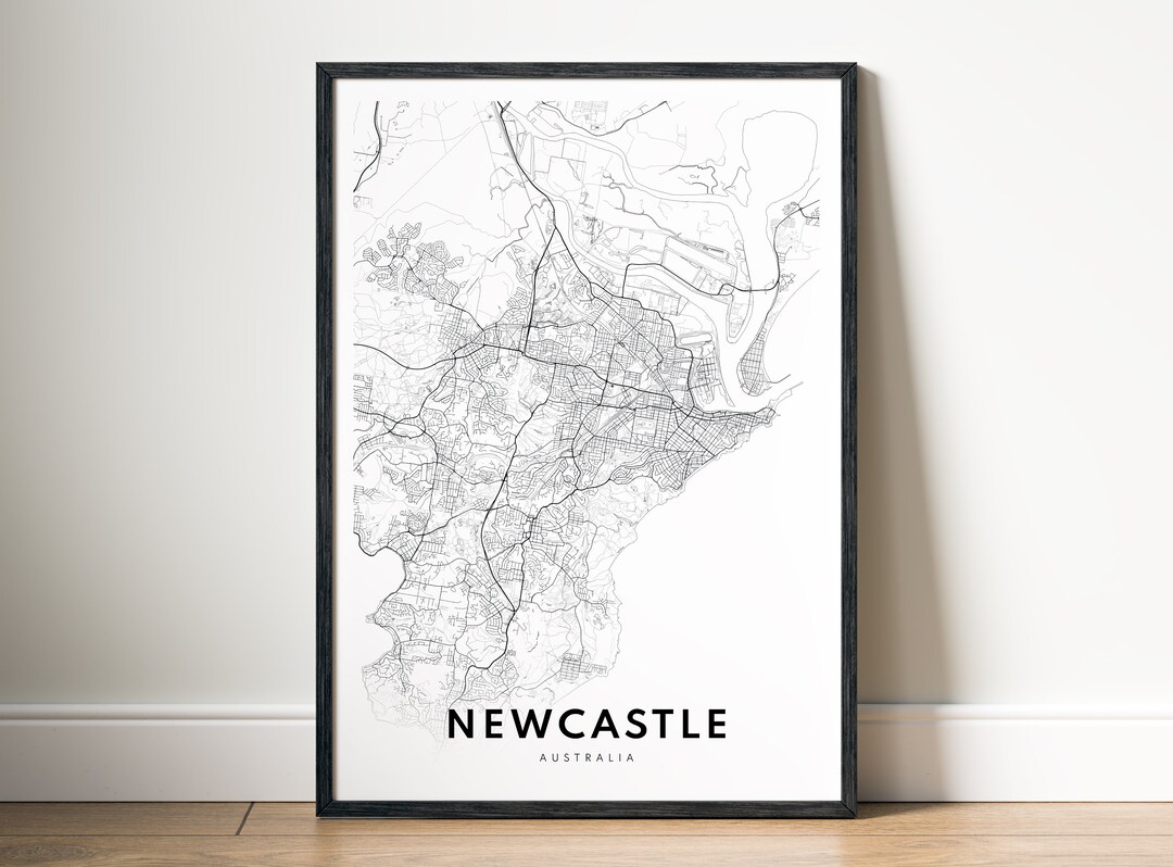 Newcastle Australia Map Print Digital Download, Black and White ...