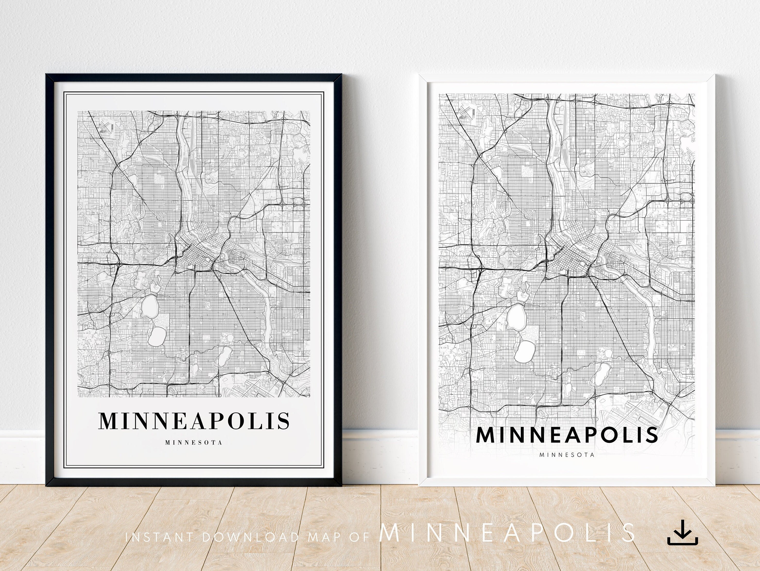 Minneapolis Map Print Minneapolis-minnesota Poster Download Minneapolis ...
