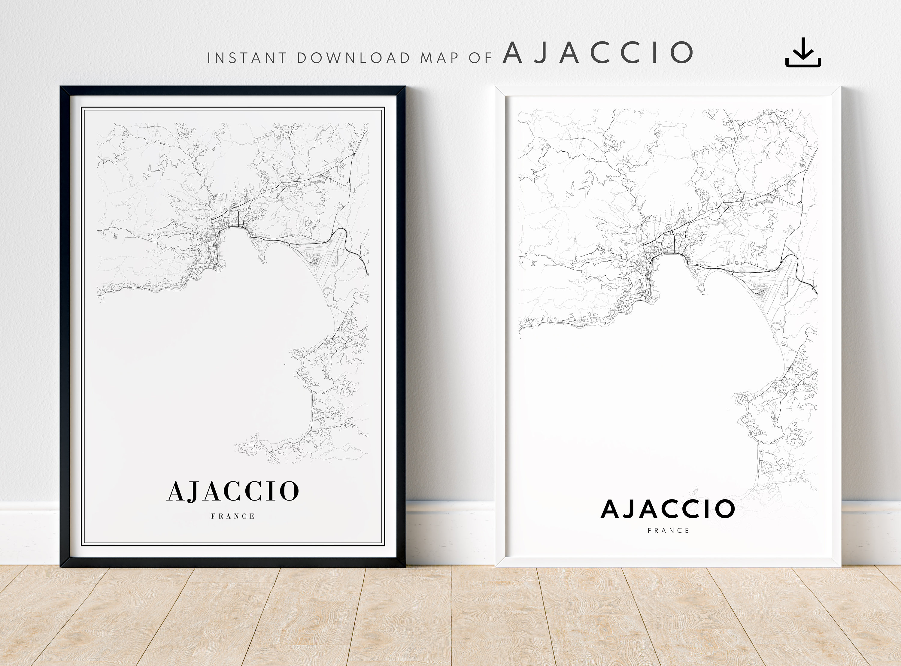 Ajaccio Map Print Instant Download Ajaccio France Poster Digital Map ...