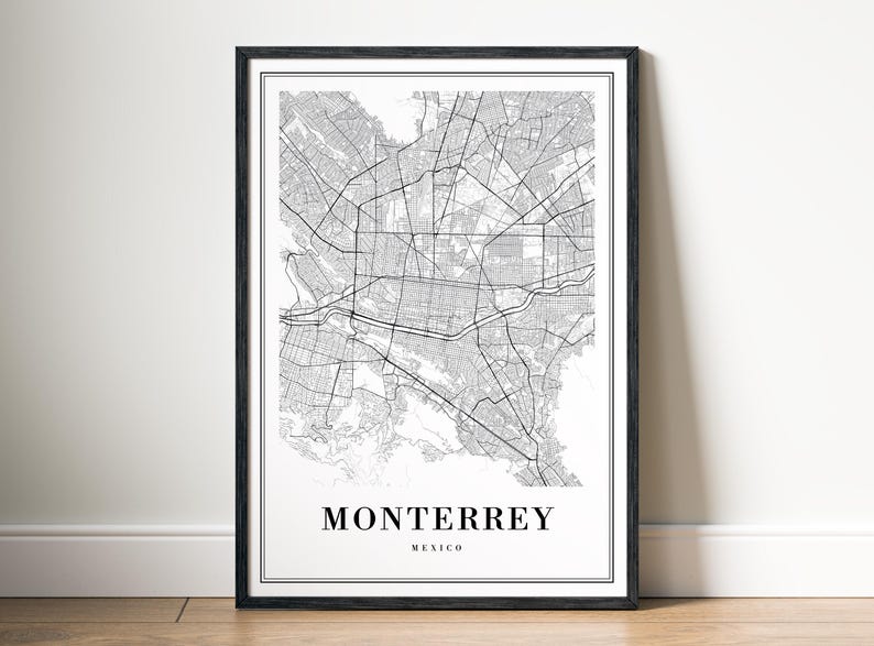 Mapa de Monterrey, México, para imprimir en formato digital, póster en ...