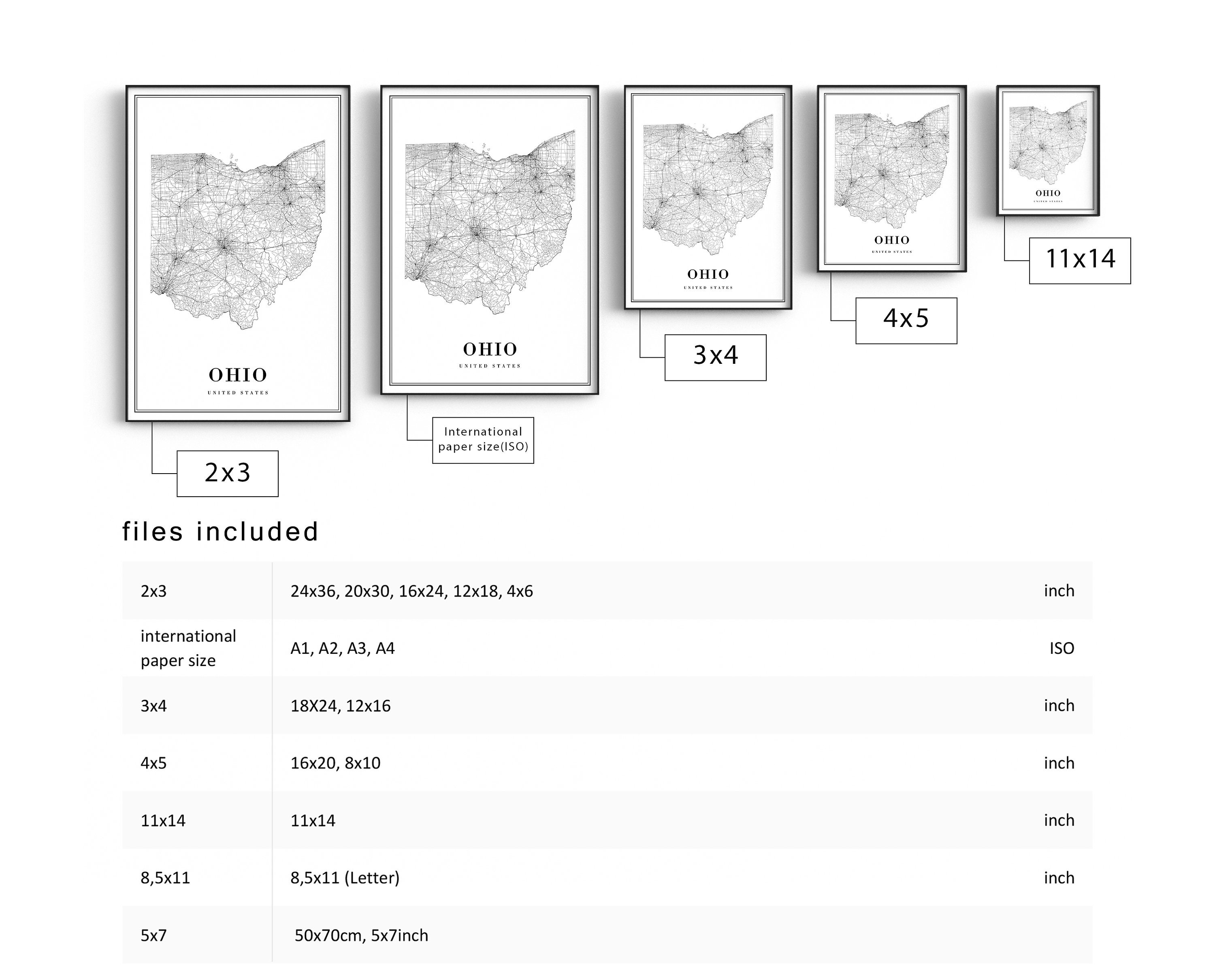 Ohio State Map Print Instant Download Ohio Map Poster Ohio - Etsy