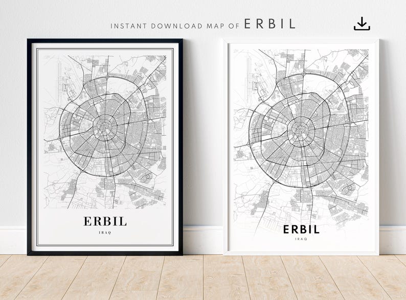 Erbil Map Print Erbil Iraq Map Poster Erbil Printable City Map Digital ...