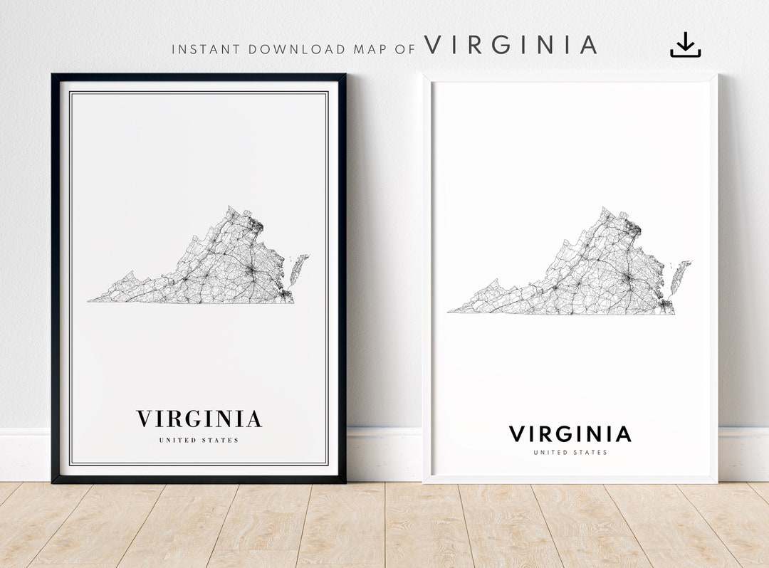 Virginia State Map Print Download Virginia Map Poster Virginia ...