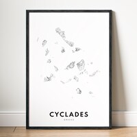 Map of the Cyclade Islands, Printable, Blue, Mykonos, Santorini, Paros ...