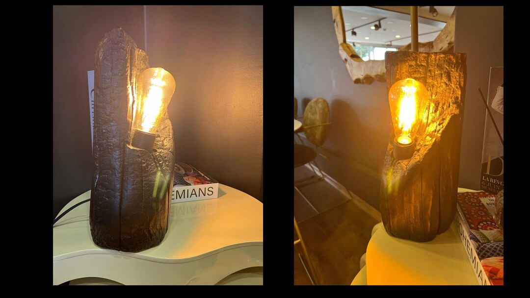 Reclaimed Wood Lamp - Wood and Resin Light Sculpture - Antique Lighting ...