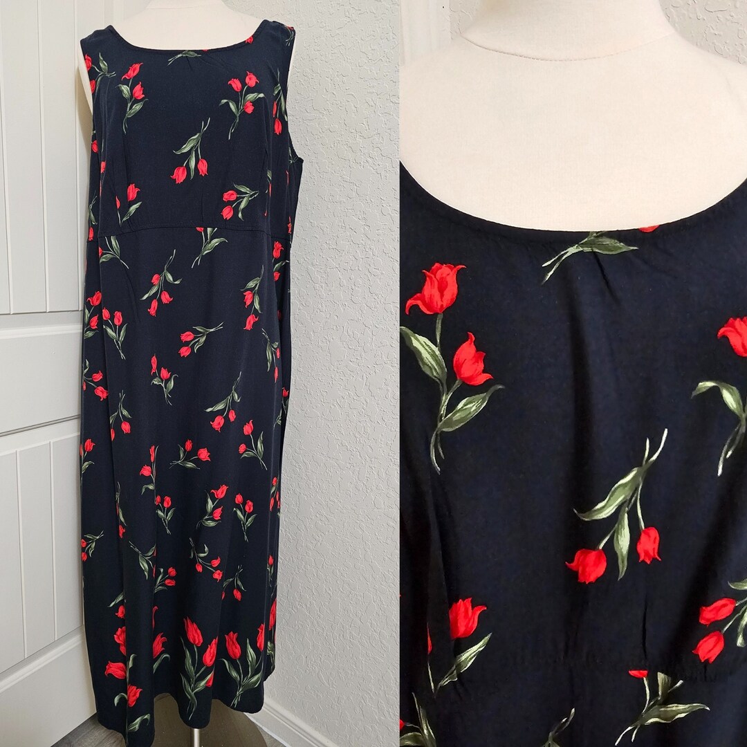 Floral Vintage Maxi Shift Dress Vintage Black Shift Dress Plus Size 18 ...
