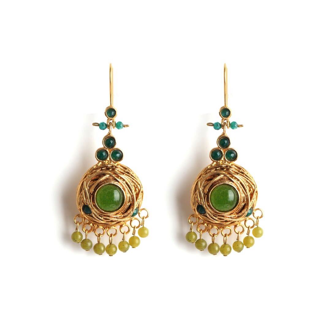 Handmade Authentic Earrings, Green Chandelier Earrings, Green Stone ...