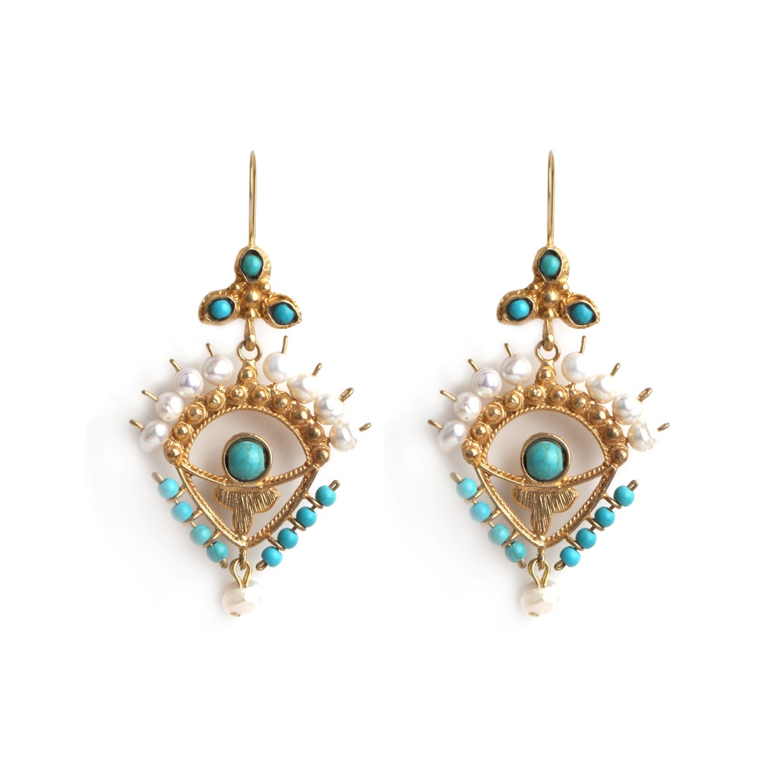 Handmade Turquoise Earrings Turkish Gold Plated Jewelry Etsy