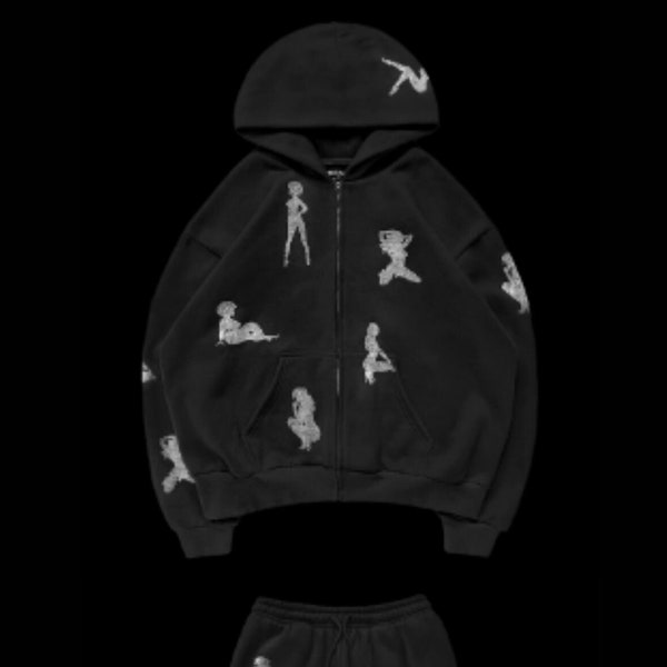 Rhinestone Zip up Hoodie - Etsy