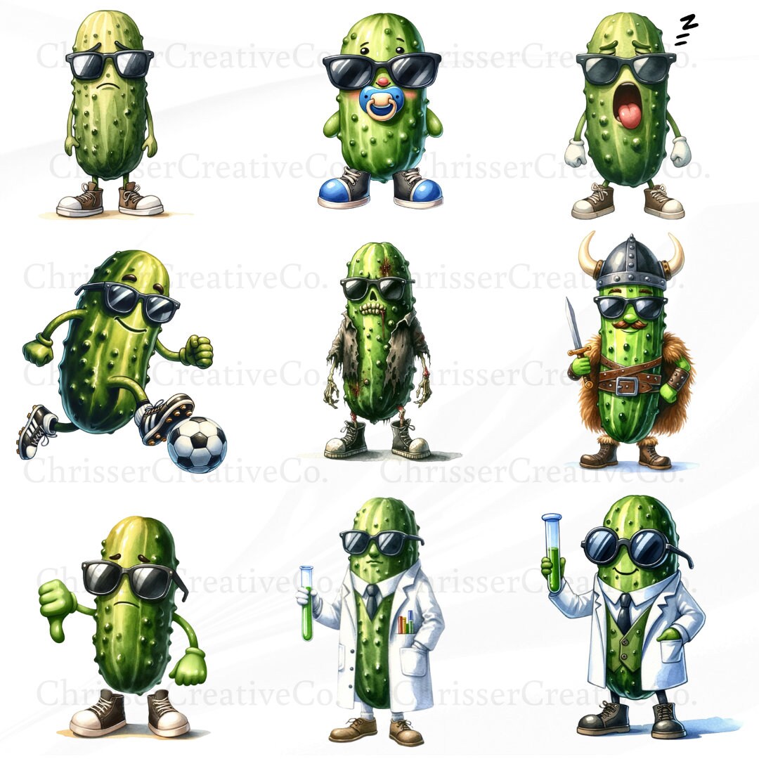 42 Watercolor Pickle Clipart: Character PNG Images (digital Download ...