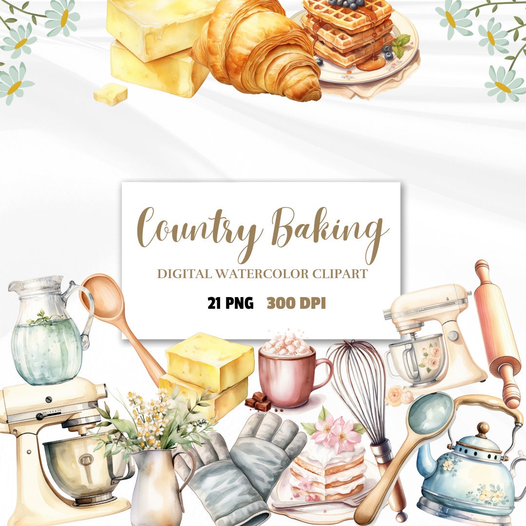 Watercolor Baking Clipart, Baking Supplies, Home Bakery, Cooking ...
