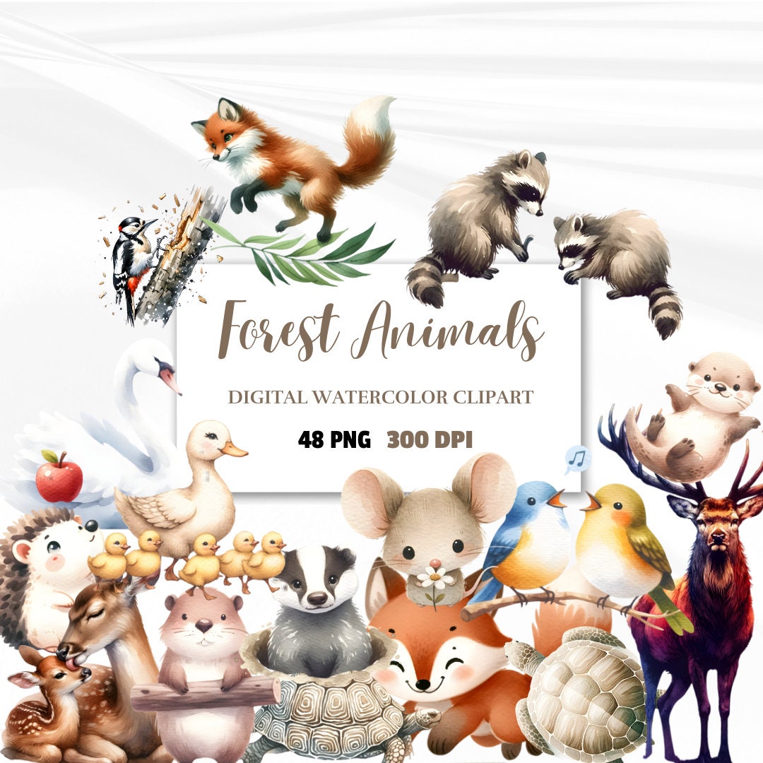 Forest Animals Clip Art, Watercolor Clipart, Safari Animals, Cute ...