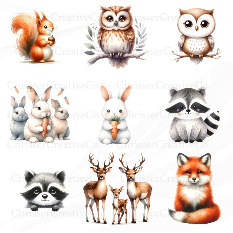 Forest Animals Clip Art, Watercolor Clipart, Safari Animals, Cute ...