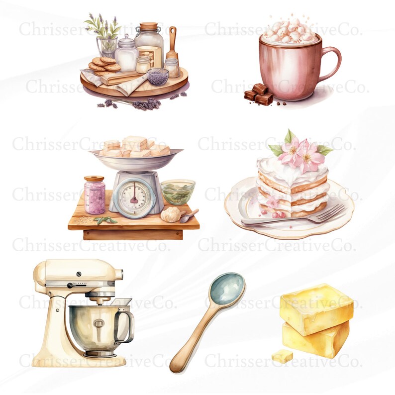 Watercolor Baking Clipart, Baking Supplies, Home Bakery, Cooking ...