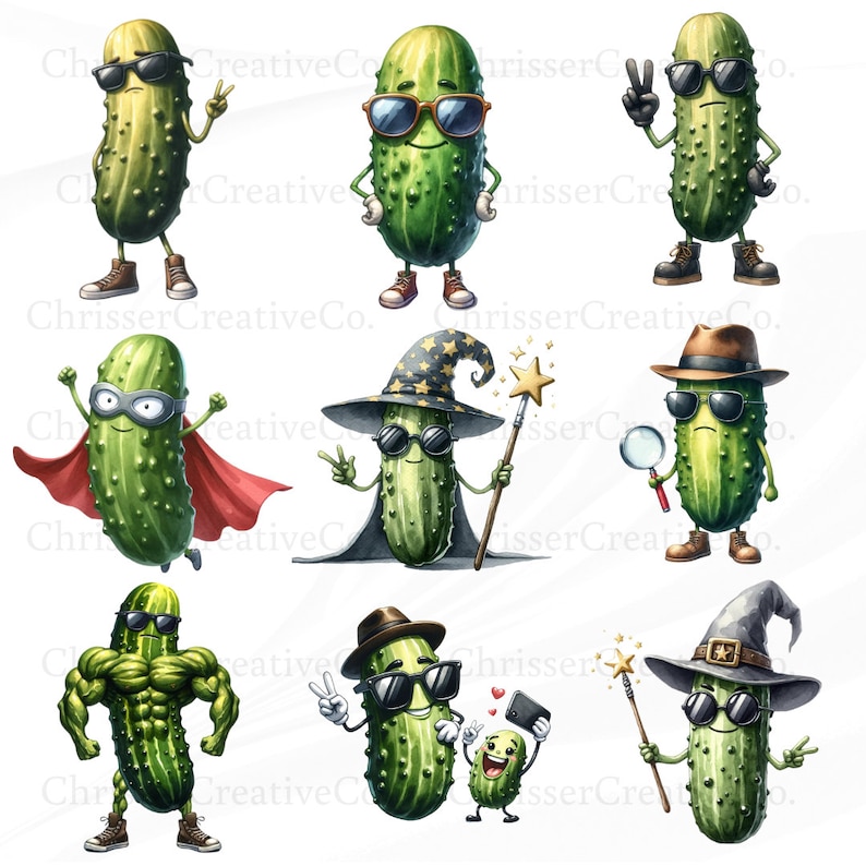 42 Watercolor Pickle Clipart: Character PNG Images (digital Download ...