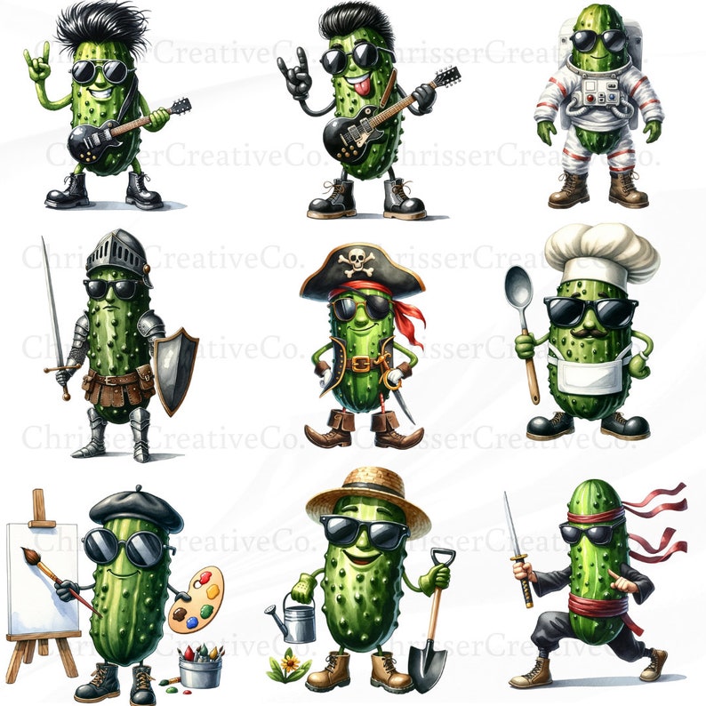 42 Watercolor Pickle Clipart: Character PNG Images (digital Download ...