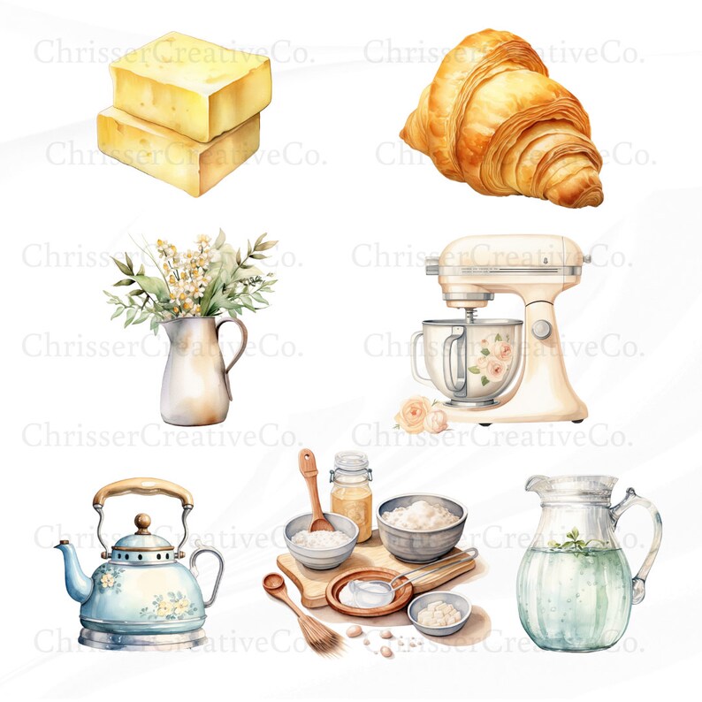 Watercolor Baking Clipart, Baking Supplies, Home Bakery, Cooking ...