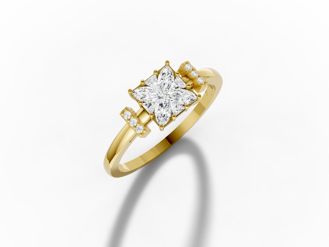 Lab Created Princess Cut Diamond Ring 14k Solid Gold Princess Solitaire ...