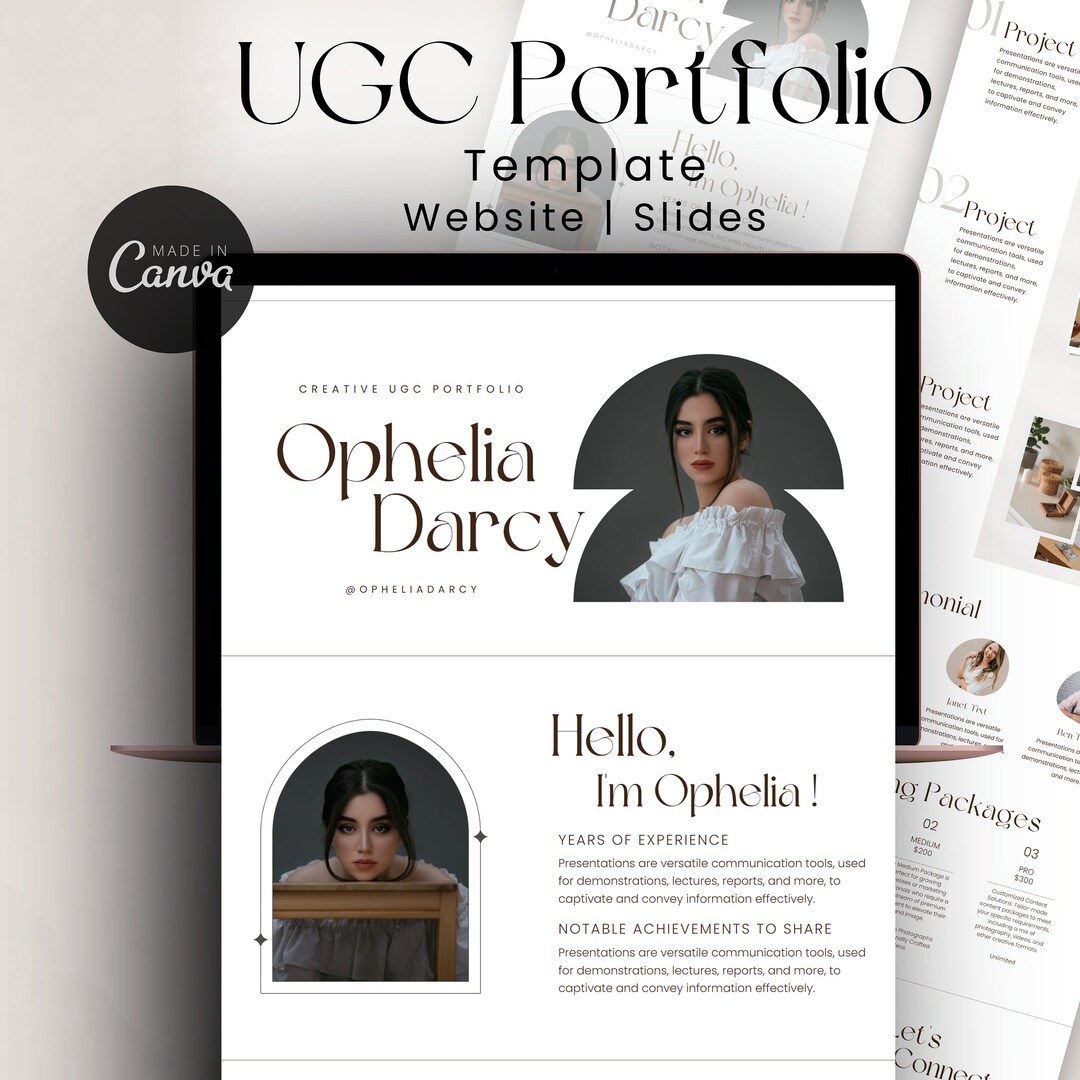 Sleek and Minimalistic UGC Portfolio Website Template | Portfolio Canva ...