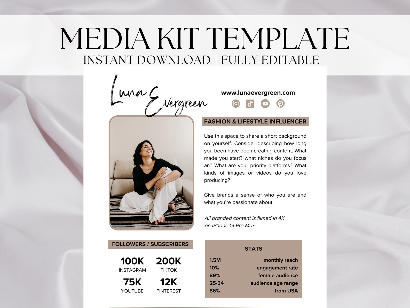 Minimalistic Media Kit Canva Template | Instagram, Influencer, Blogger ...