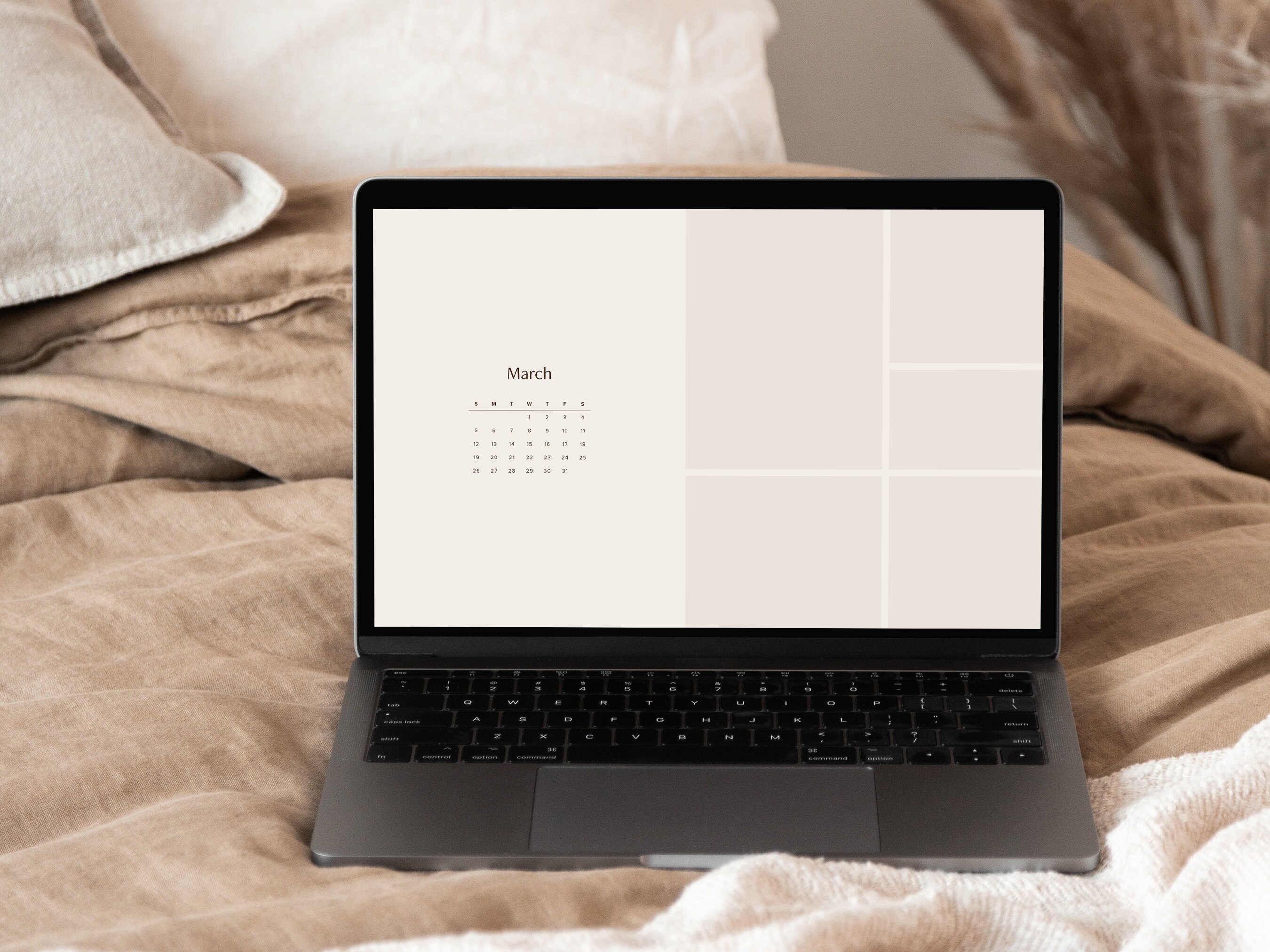 Desktop Wallpaper Organizer and 2023 Calendar Minimal Neutral Modern ...