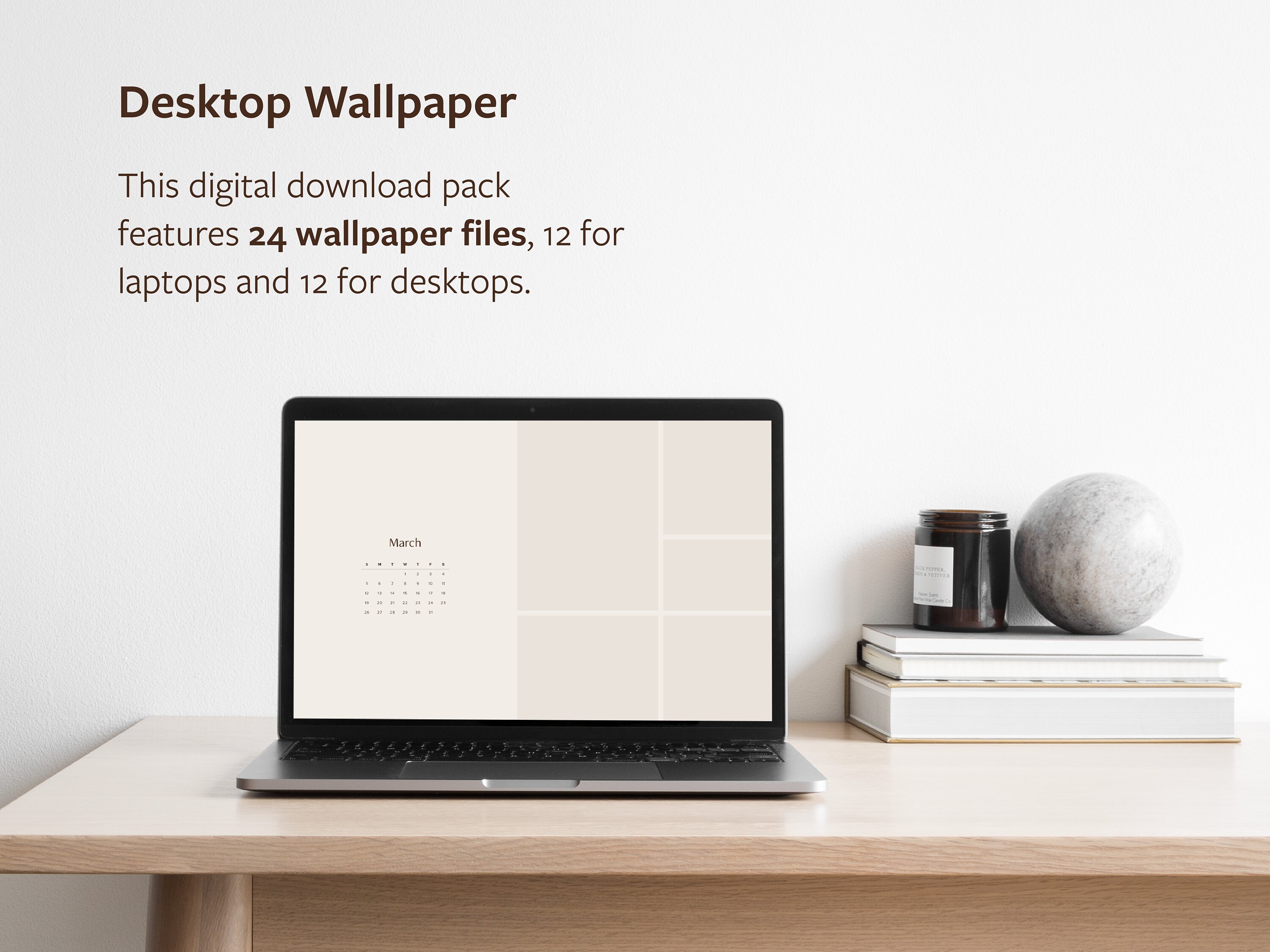 Desktop Wallpaper Organizer and 2023 Calendar Minimal Neutral Modern ...