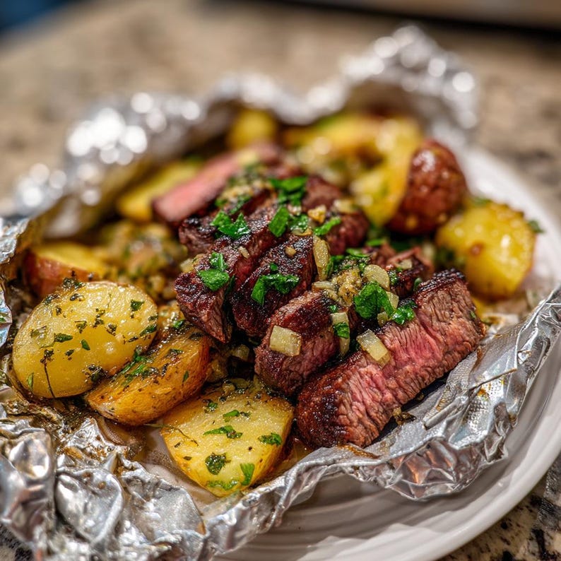 Garlic Steak & Potato Foil Packs Recipe – Printable PDF | Easy No-mess ...