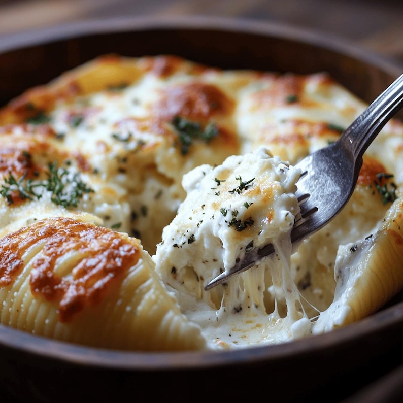 Garlic Butter Chicken Alfredo Stuffed Shells – Printable Recipe | Easy ...