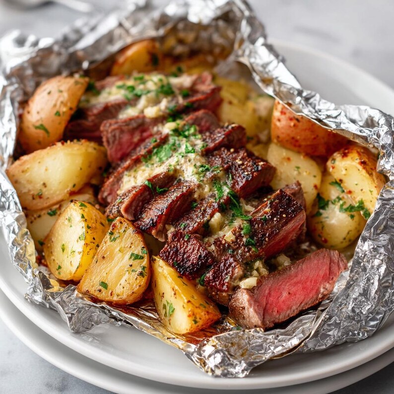 Garlic Steak & Potato Foil Packs Recipe – Printable PDF | Easy No-mess ...
