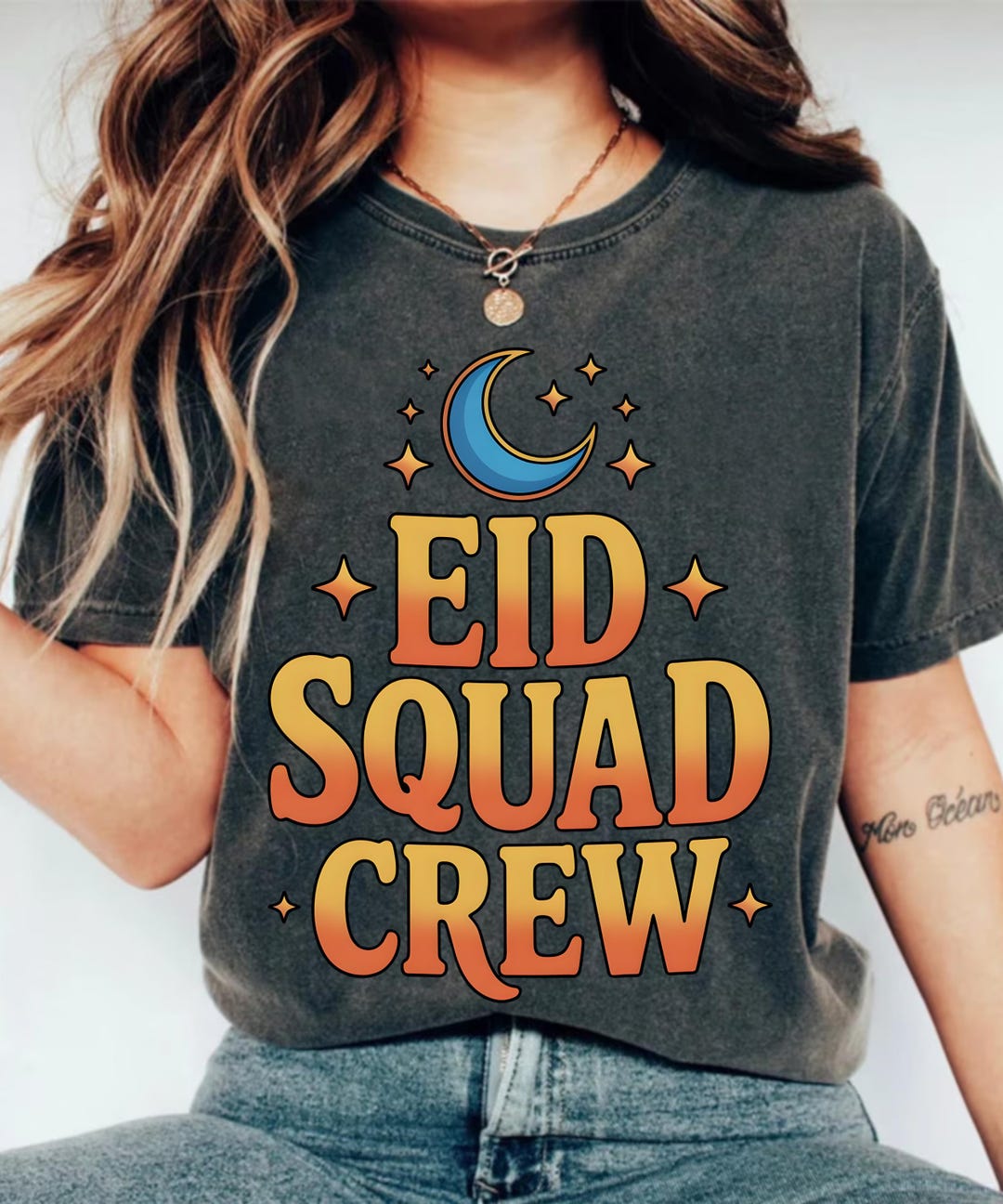 Eid Squad Crew, Crescent Moon Muslim Eid Mubarak, Ramadan Moon Stars ...