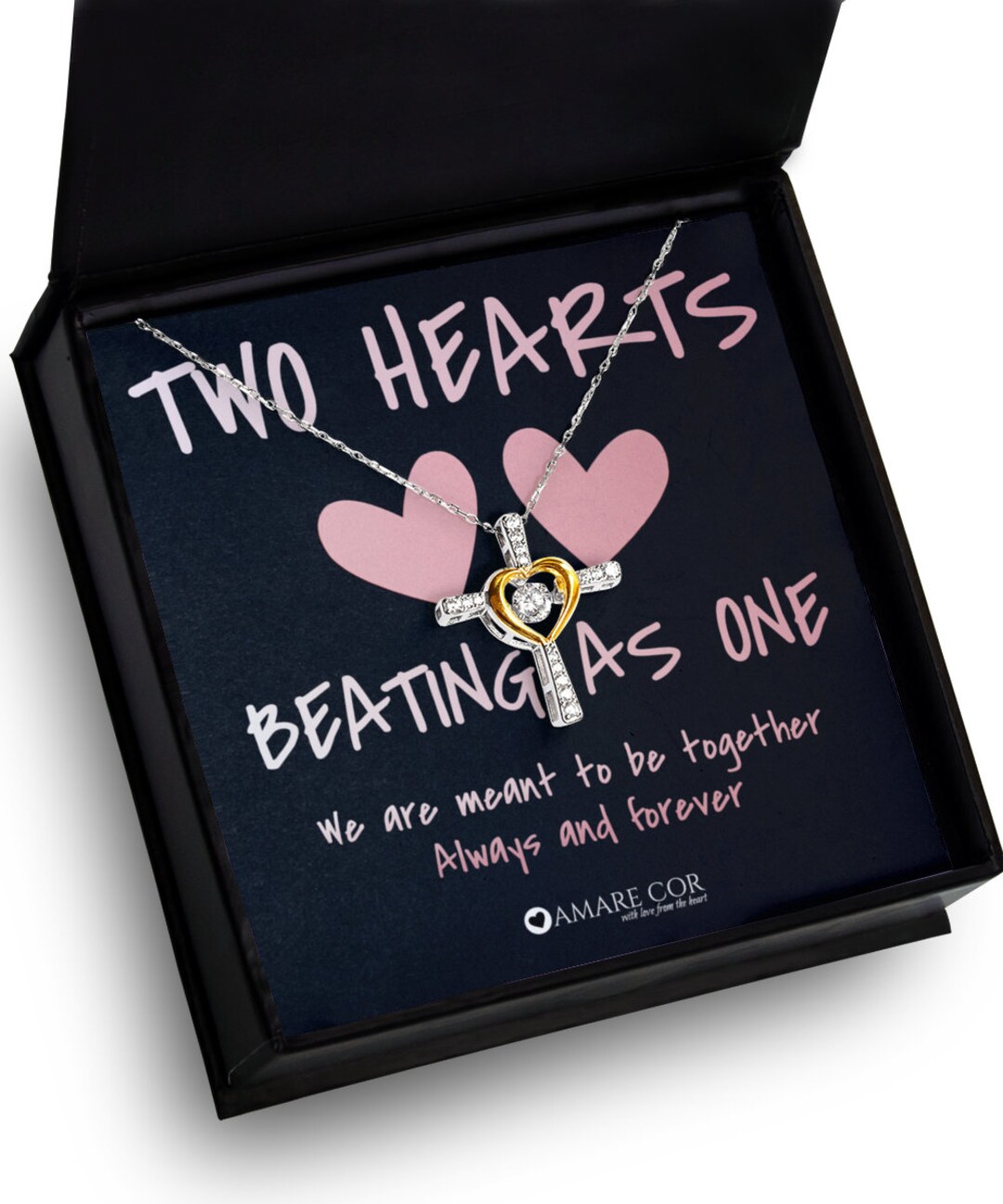 Two Hearts Beating as One Cross Pendant Necklace Anniversary - Etsy