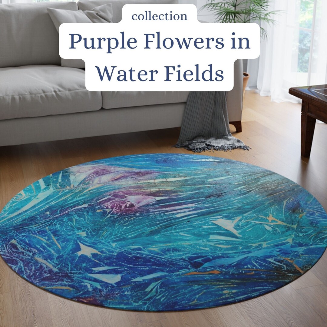 Purple Round Rug Living Room Bedroom Purple Flowers in Water Fields ...