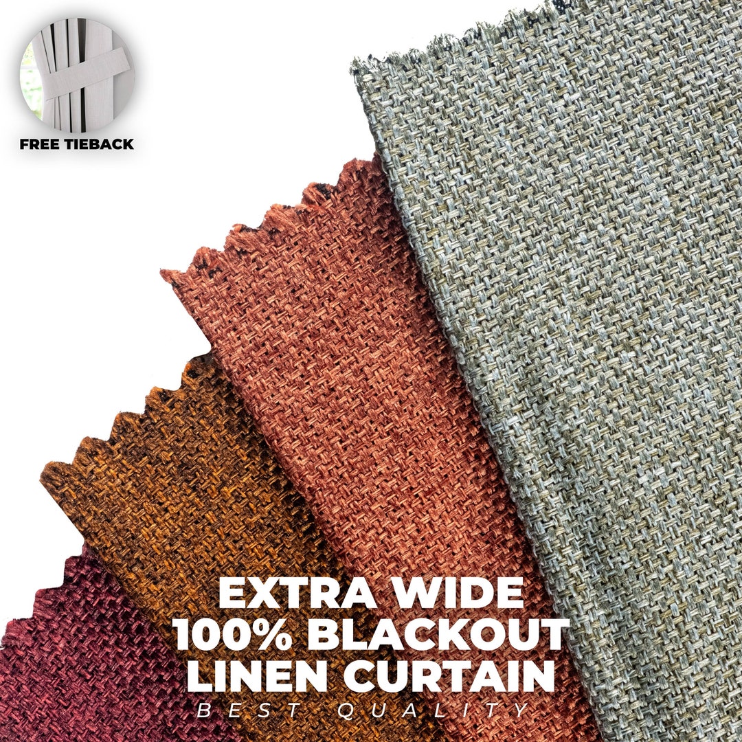 Extra Wide 100% Blackout Lined Linen Curtains , 19 Colors , Free ...