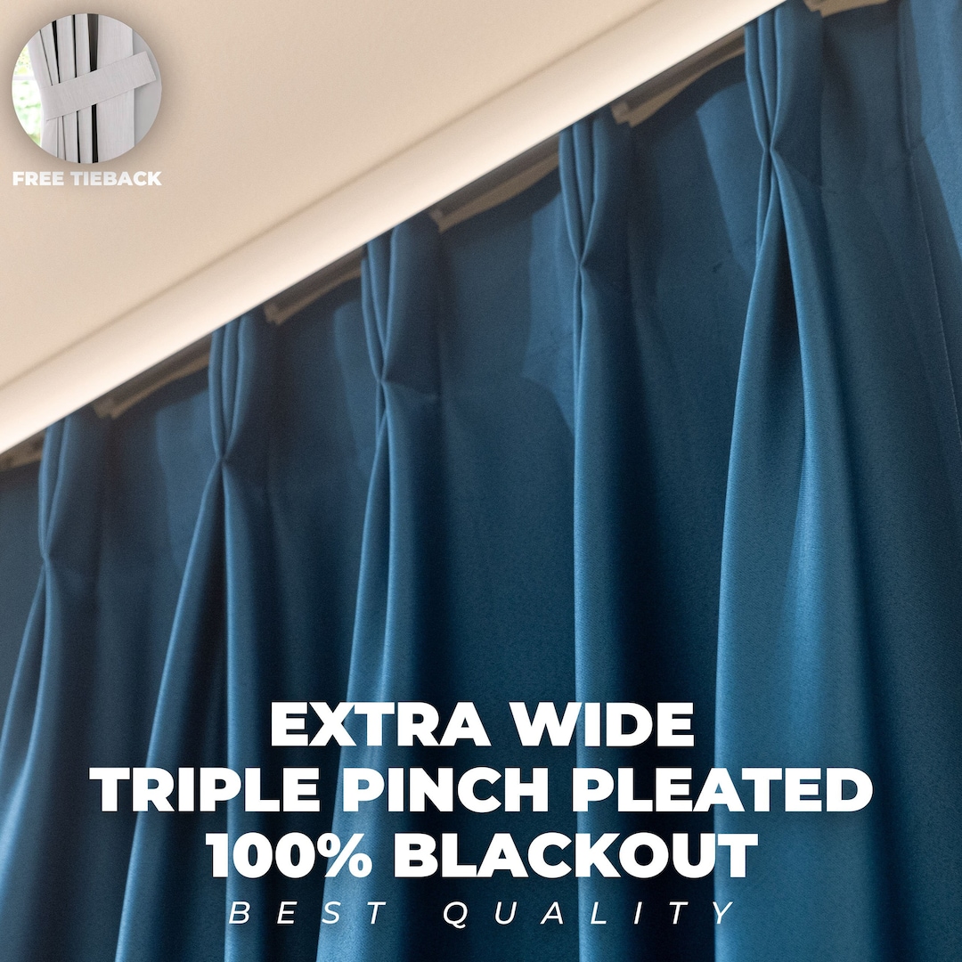 Extra Wide Triple Pinch Pleated 100% Blackout Curtains , 42 Colors ...