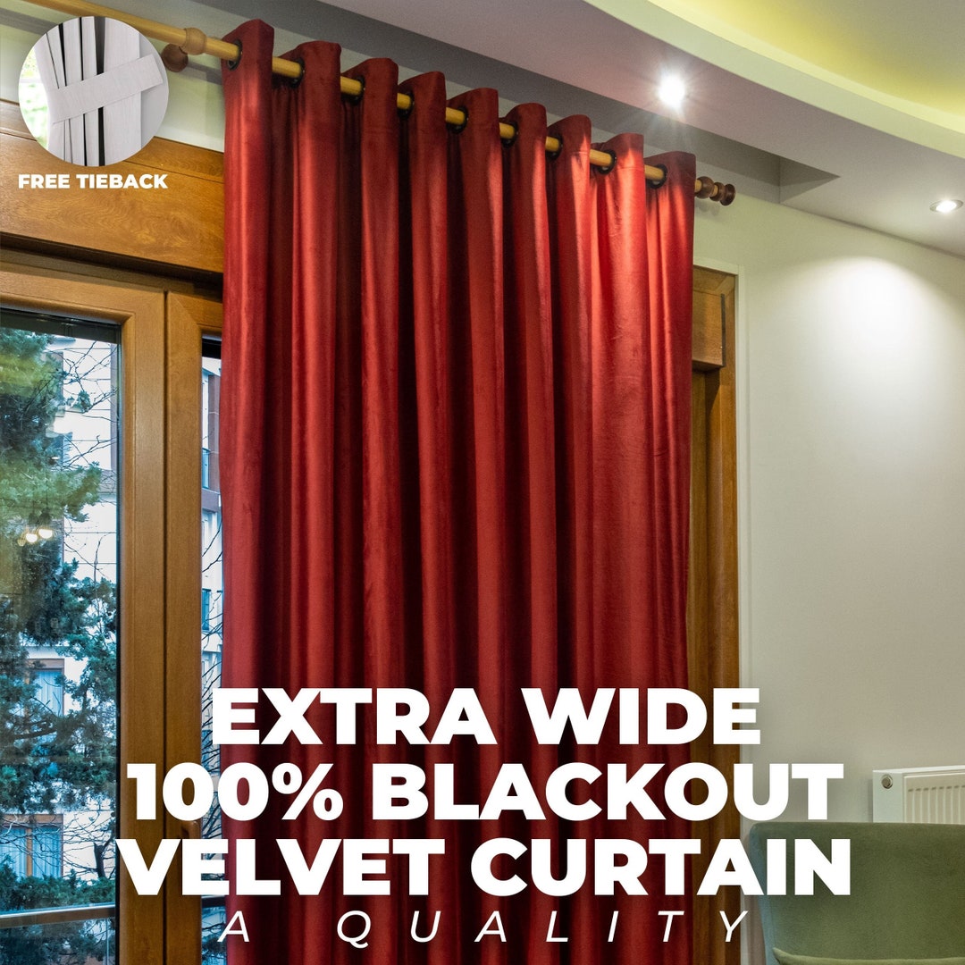 Extra Wide 100% Blackout Lined Velvet Curtains , 31 Colors , Free ...
