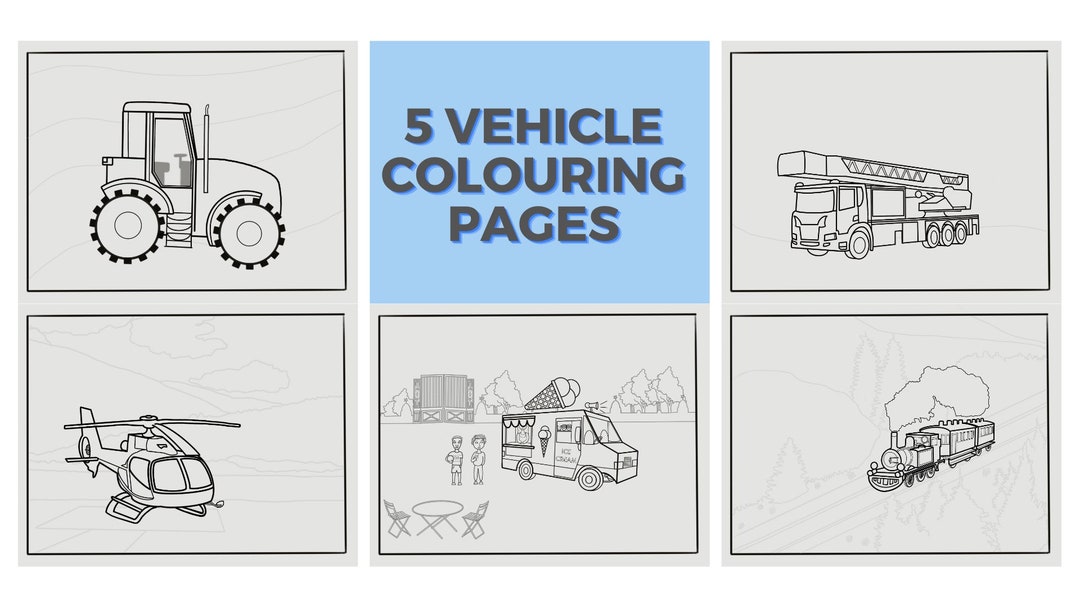 5 Vehicle Colouring Pages| Colouring Pages for Kids | 5 Vehicles With ...