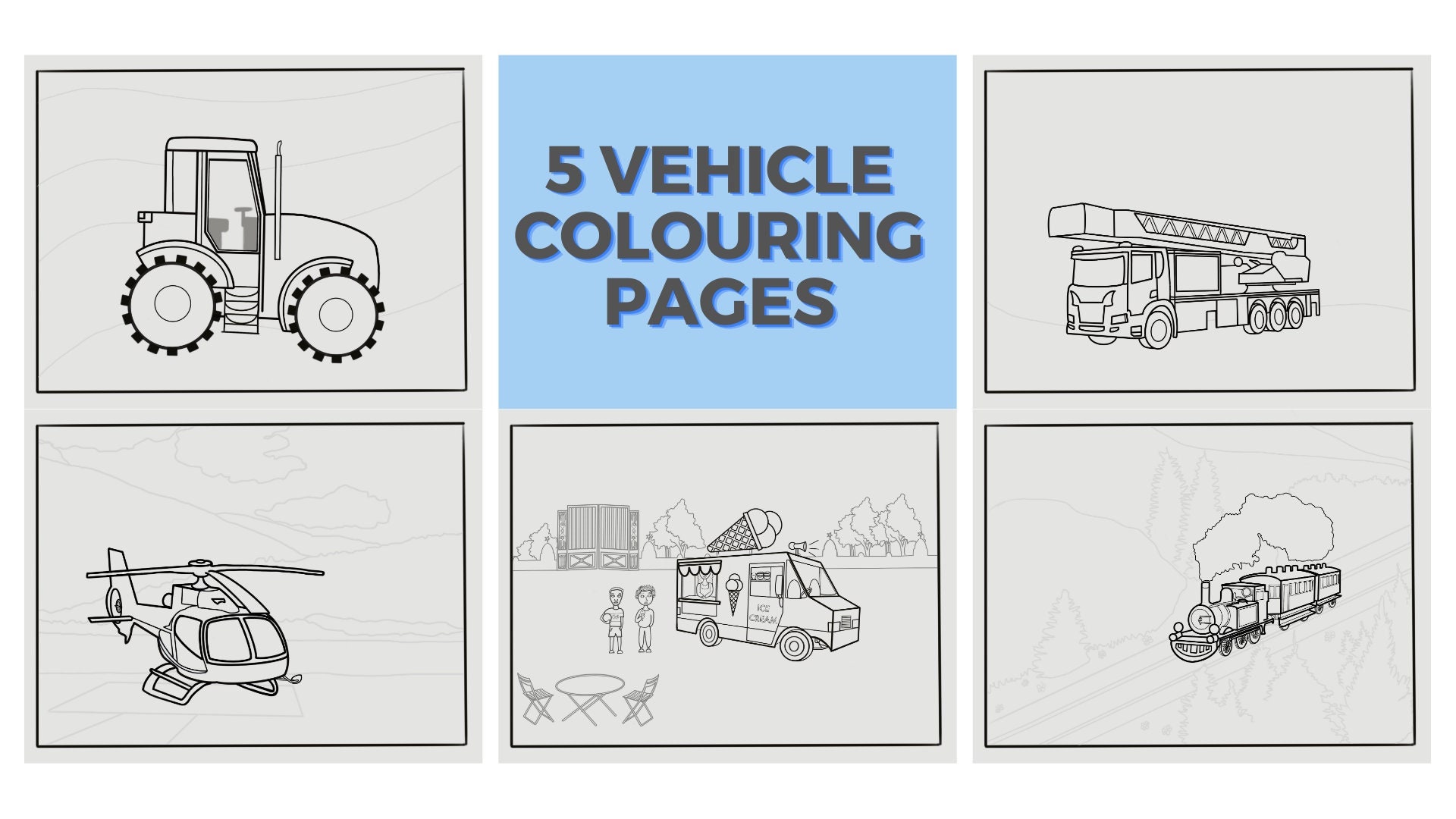 5 Vehicle Colouring Pages| Colouring Pages for Kids | 5 Vehicles With ...