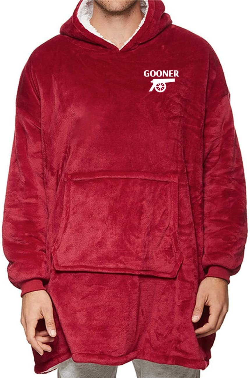 GOONER ARSENAL RED Oodie Snoodie Style Fleece Oversized Hoodie Blanket ...