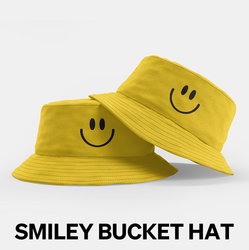 SMILE FACE Print Summer Festival - Yellow - Bucket Fishing Hat - Etsy UK