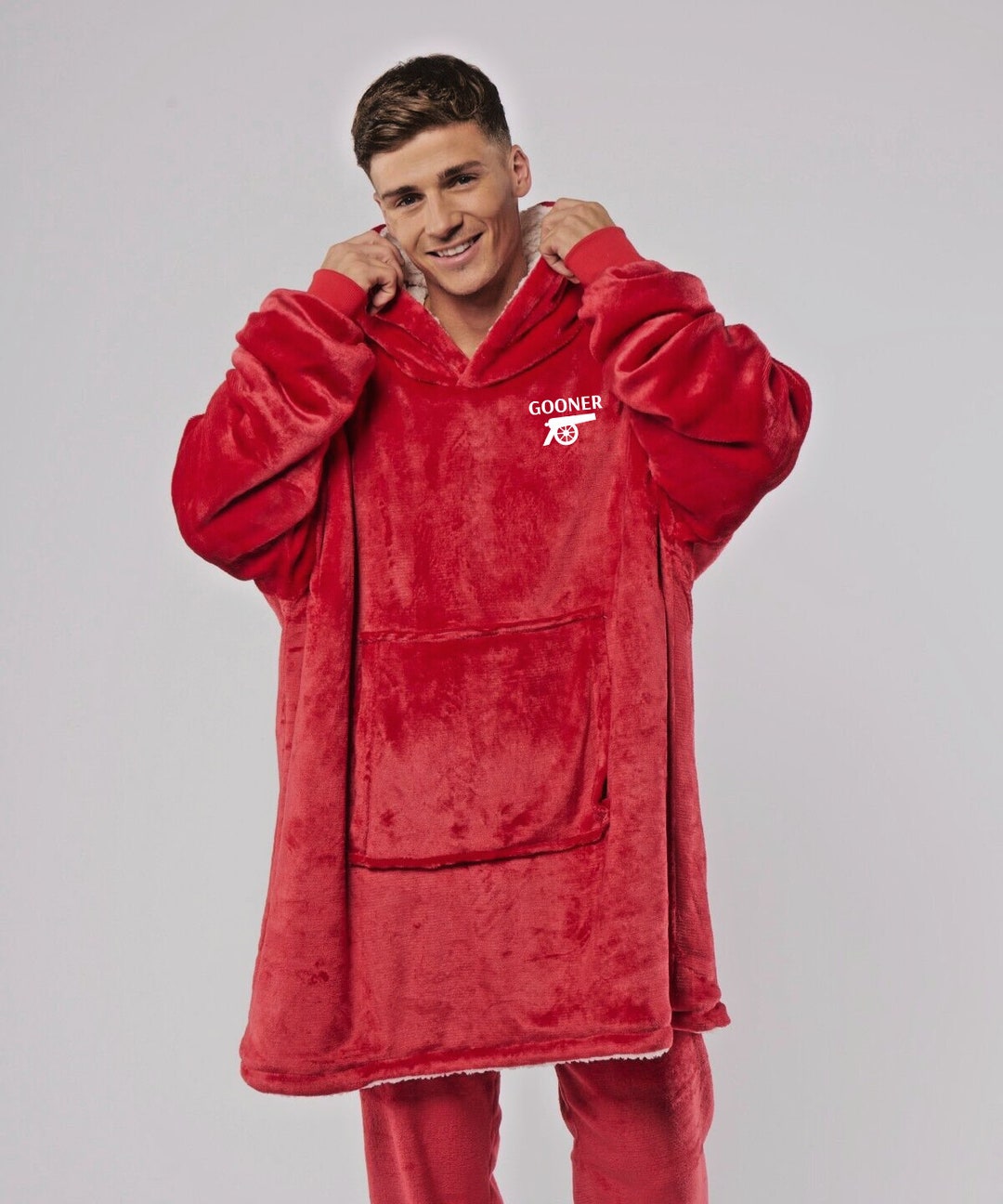 GOONER ARSENAL RED Oodie Snoodie Style Fleece Oversized Hoodie Blanket ...