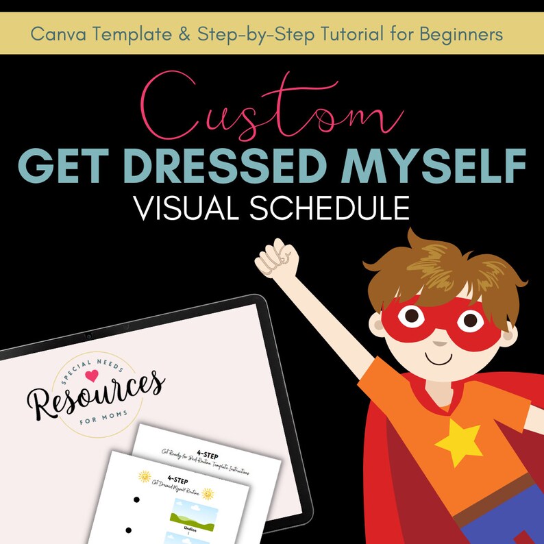4-step Visual Schedule Get Dressed Myself: Canva Template & Step-by ...