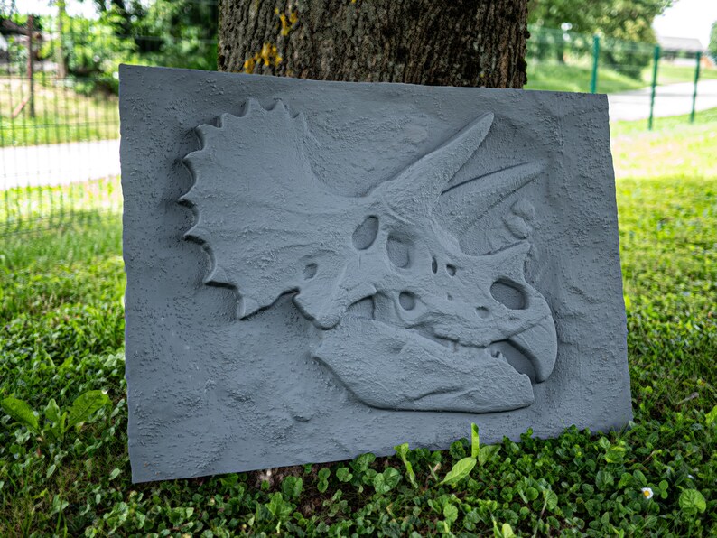 Triceratops Skull Fossil Carving. 3D Relief. Prehistoric Wall Art. Many ...