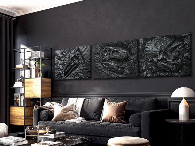 Triceratops Skull Fossil Carving. 3D Relief. Prehistoric Wall Art. Many ...